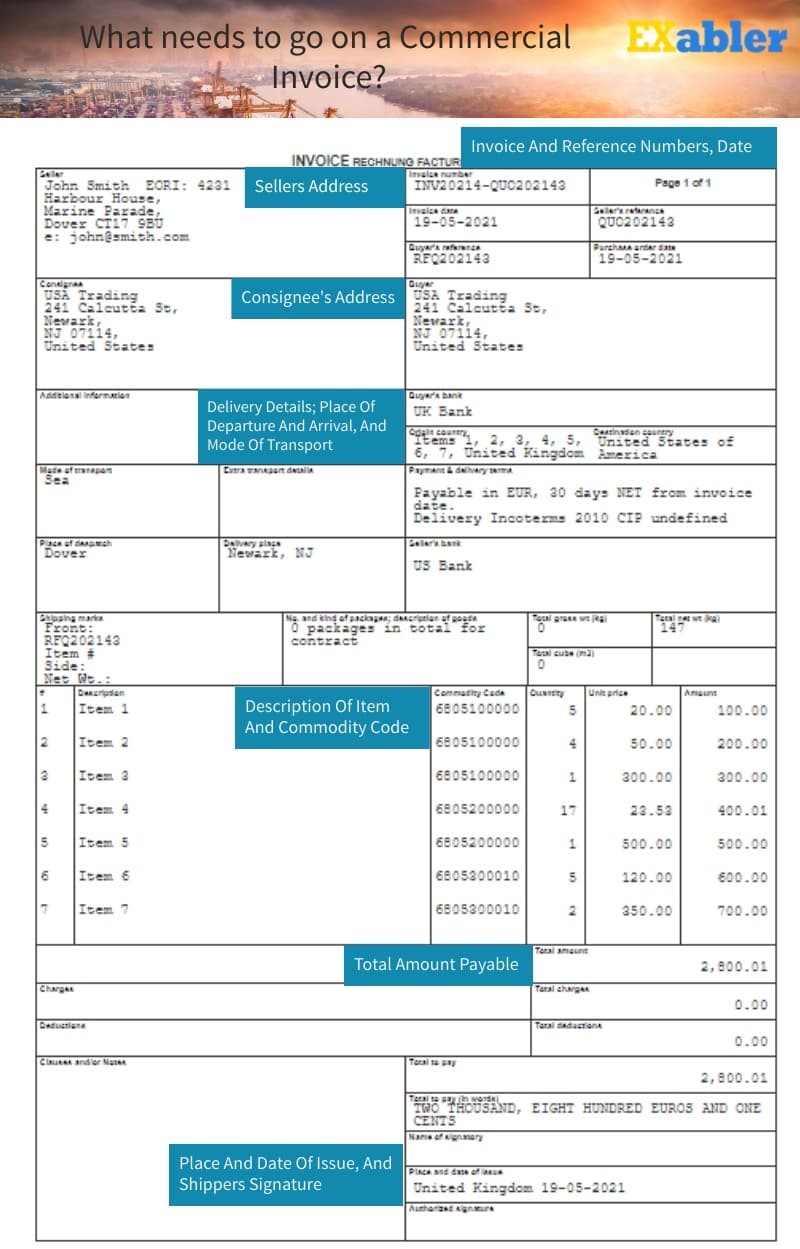 Exabler Commercial Invoices